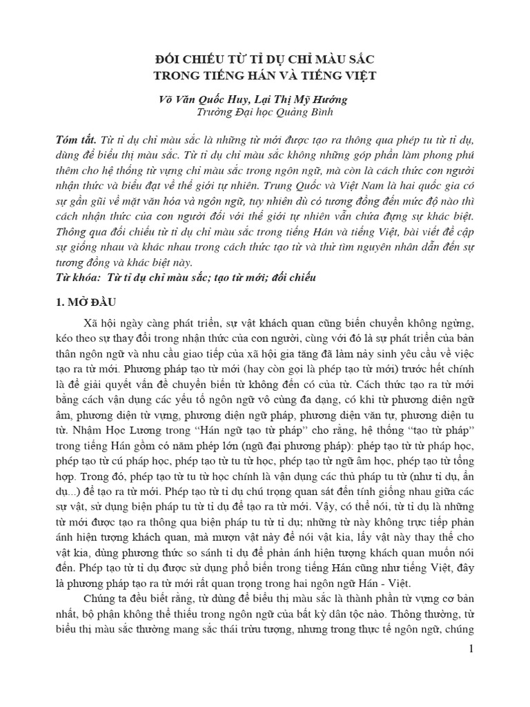 I Chi UT T D CH Màu S C Trong Ti NG Hán Và Ti NG Vi T | PDF