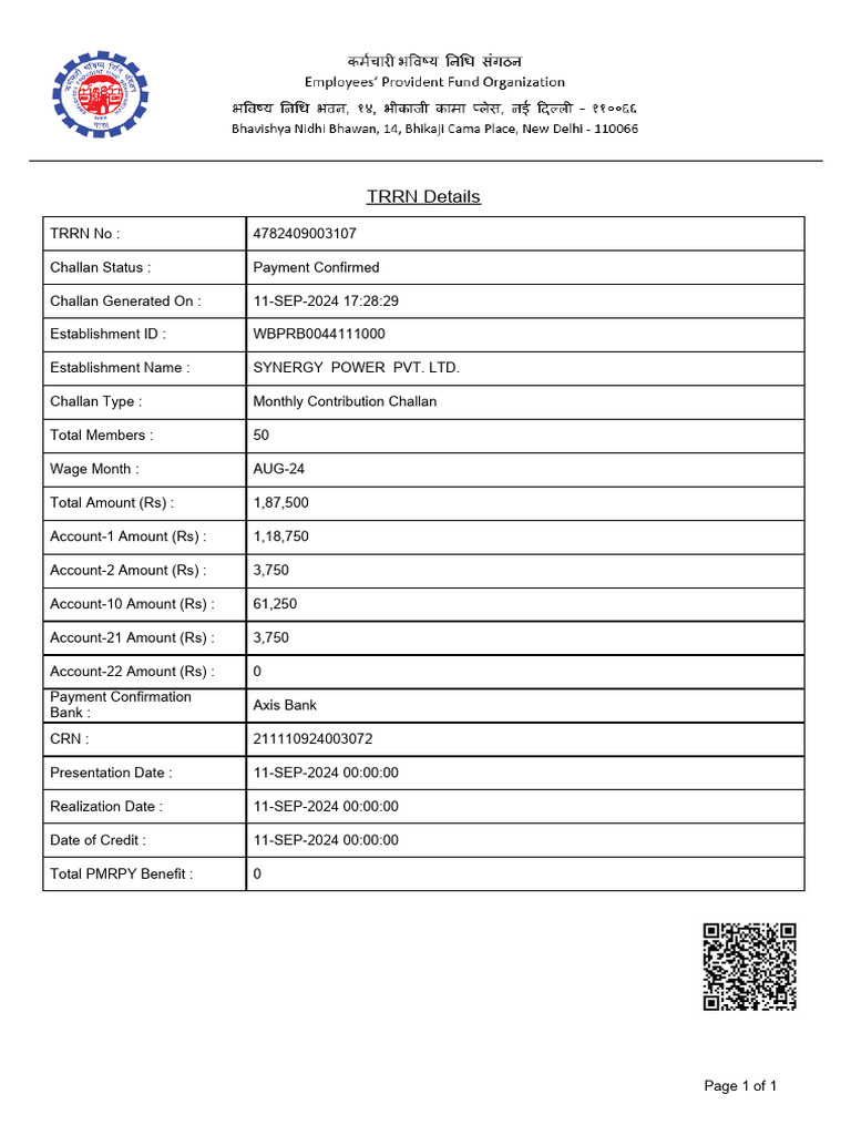 PF Confirm Challan Aug24 | PDF