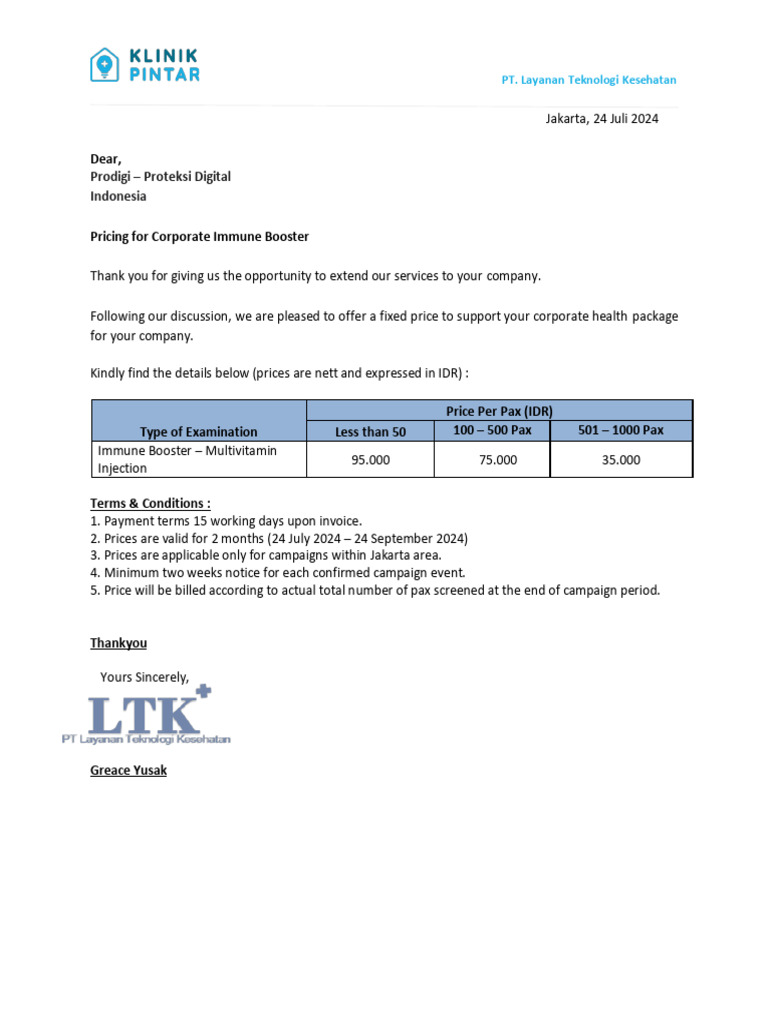 Offering Letter - Booster Multivitamin Injection | PDF