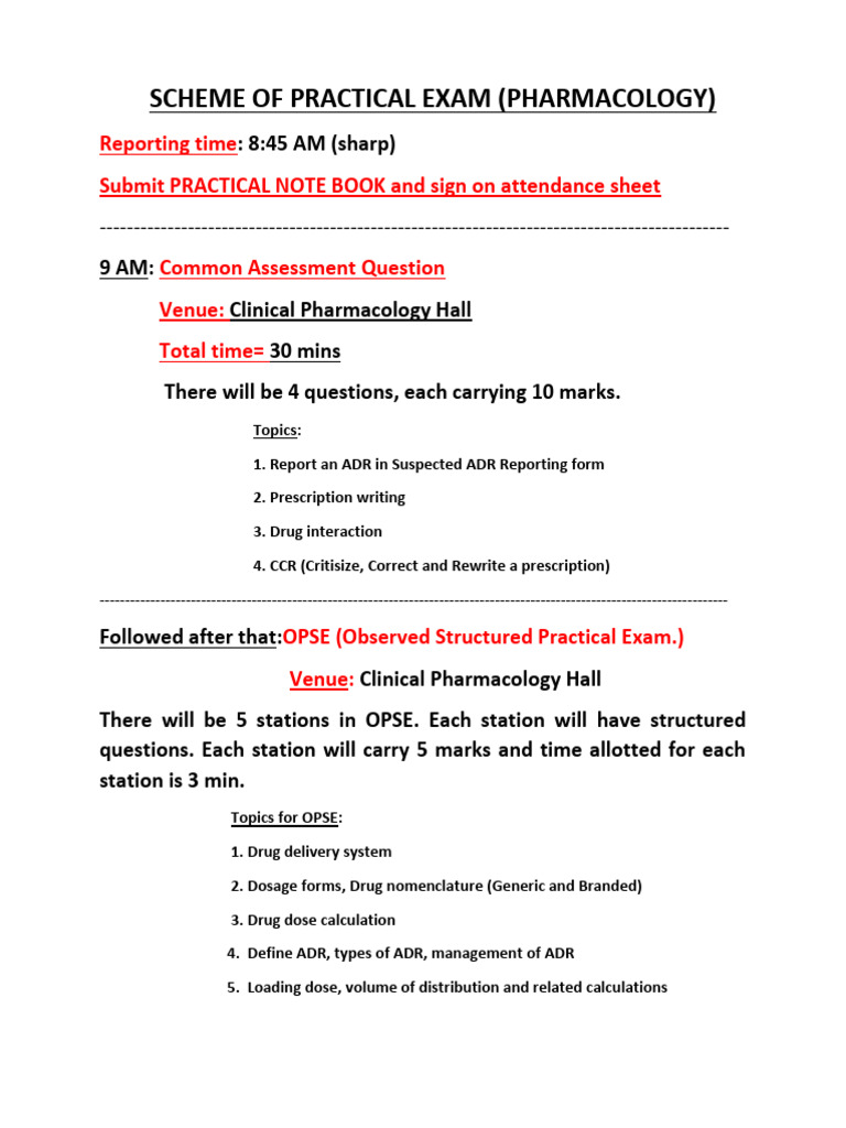 Pharmacology Practical Exam Scheme | PDF