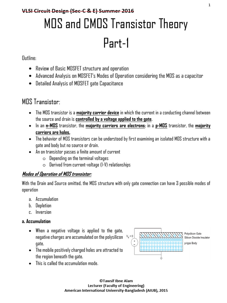 W1-MOS and CMOS Transistor Theory (Part-1) | PDF | Mosfet | Field Effect Transistor