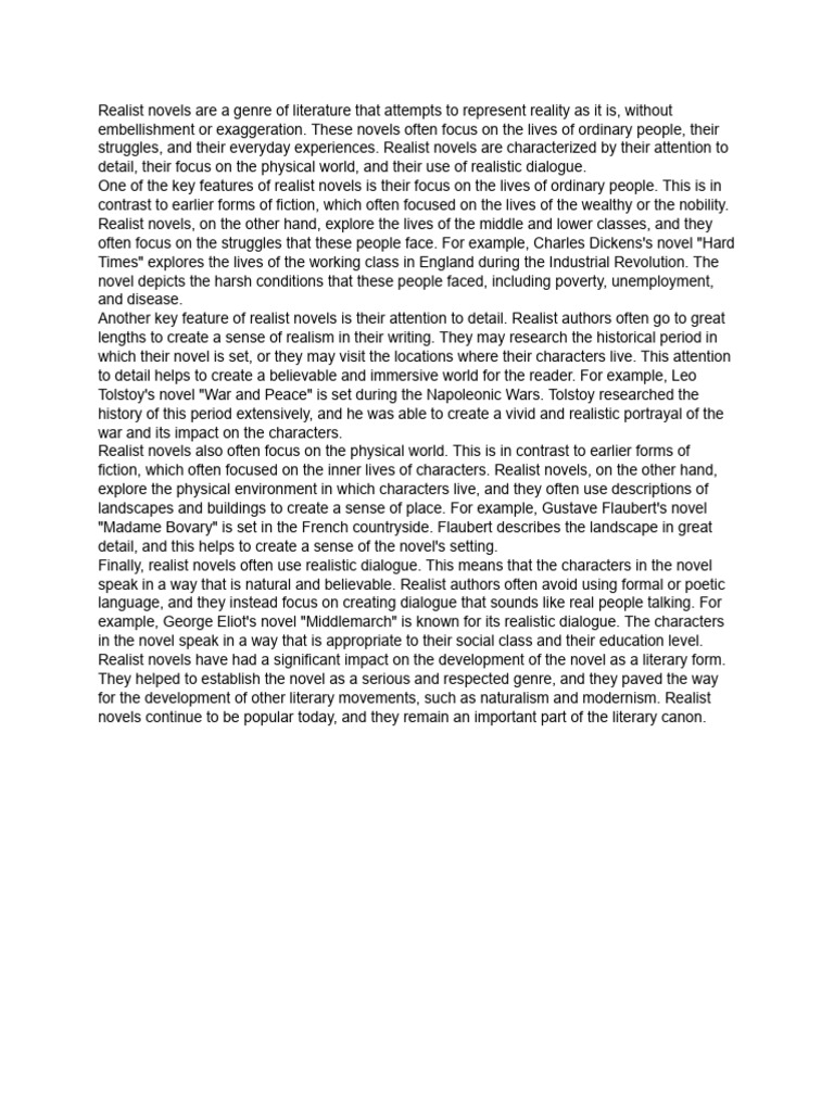 Realist Novels: Key Features & Impact | PDF | Literary Realism ...