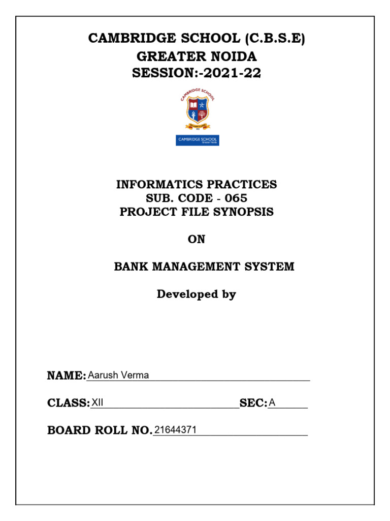 Cambridge XII IP Project File (2021-22) Front Pages | PDF