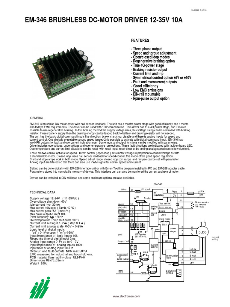 EM-346 Brushless DC Motor Driver Guide | PDF | Parameter (Computer ...