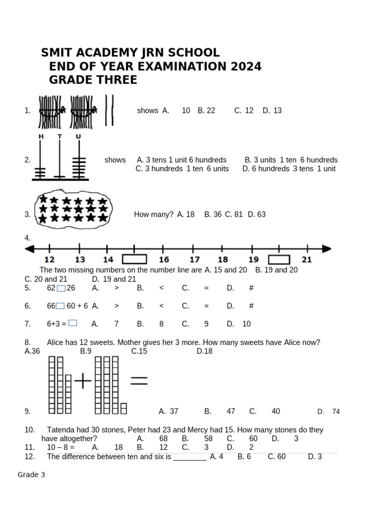 GRADE 3 END OF YEAR MATHS PAPER 1 2024 | PDF | Student Assessment And ...