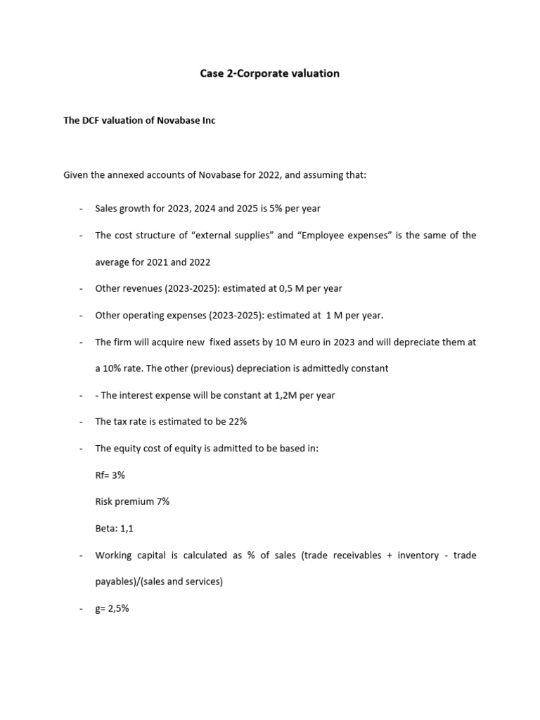 Case 2-The DCF Valuation of Novabase Inc | PDF