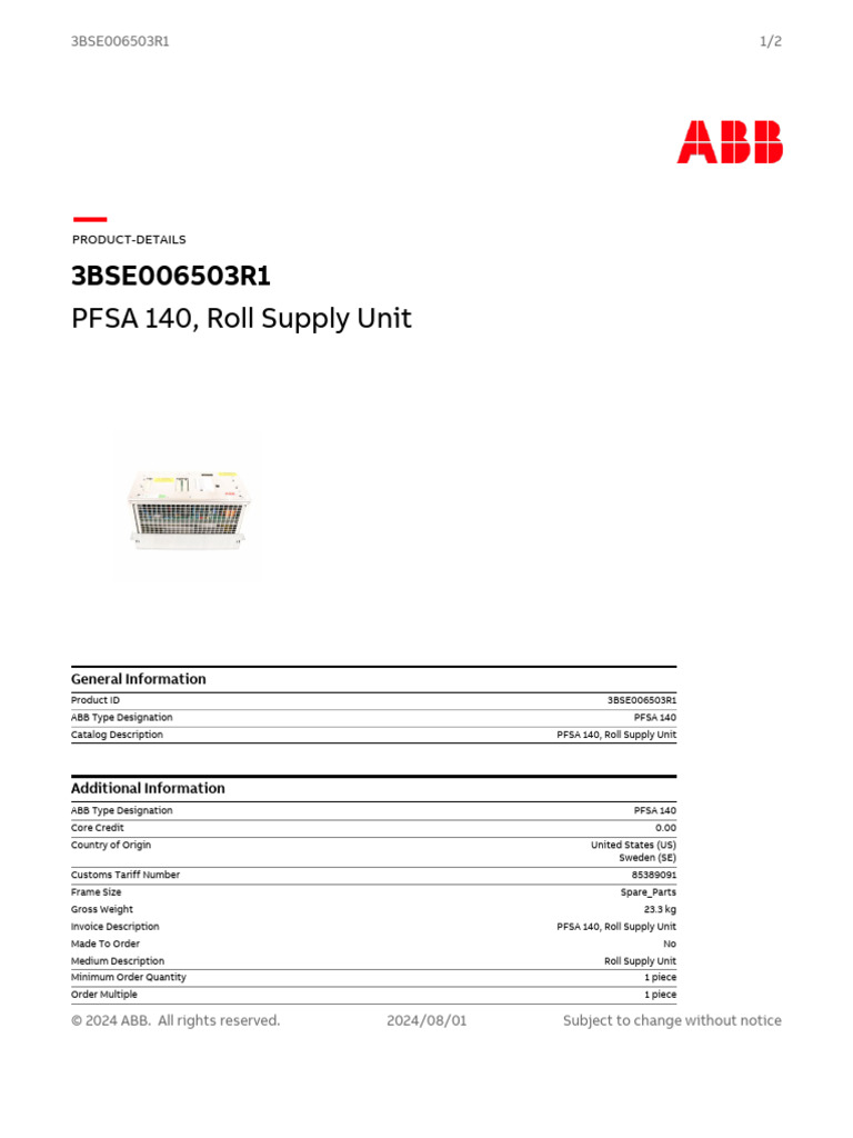 Datasheet of PFSA140 3BSE006503R1 | PDF