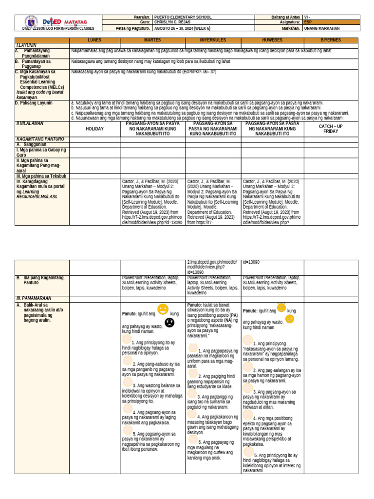 G6 Q1W5 DLL ESP (MELCs) | PDF