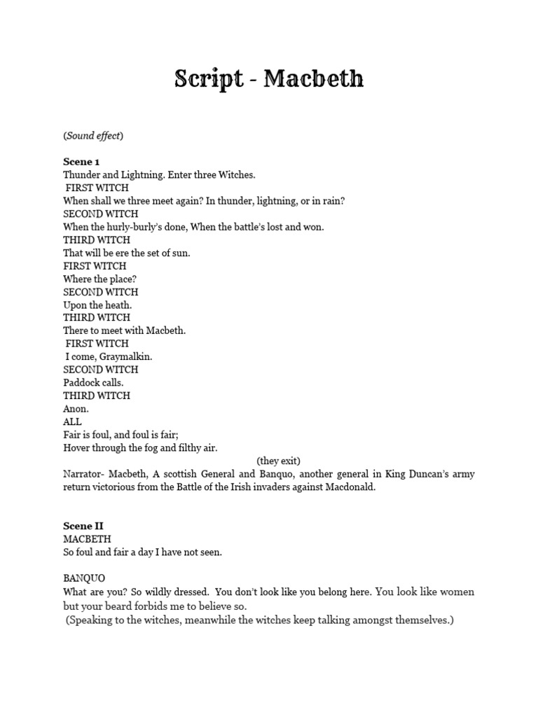 Macbeth Script - Made by Great Authors Shreyas, Sohini and Pia | PDF ...