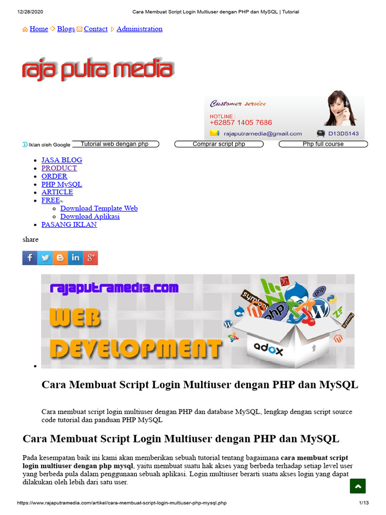 Cara Membuat Script Login Multiuser dengan PHP dan MySQL _ Tutorial | PDF Cara Membuat Script Login Multiuser dengan PHP dan MySQL _ Tutorial | PDF