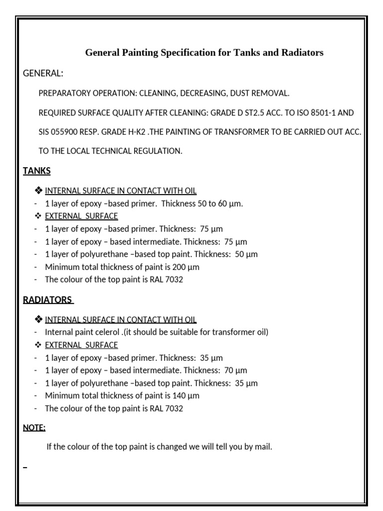 General Painting Specification for Tanks and Radiators | PDF