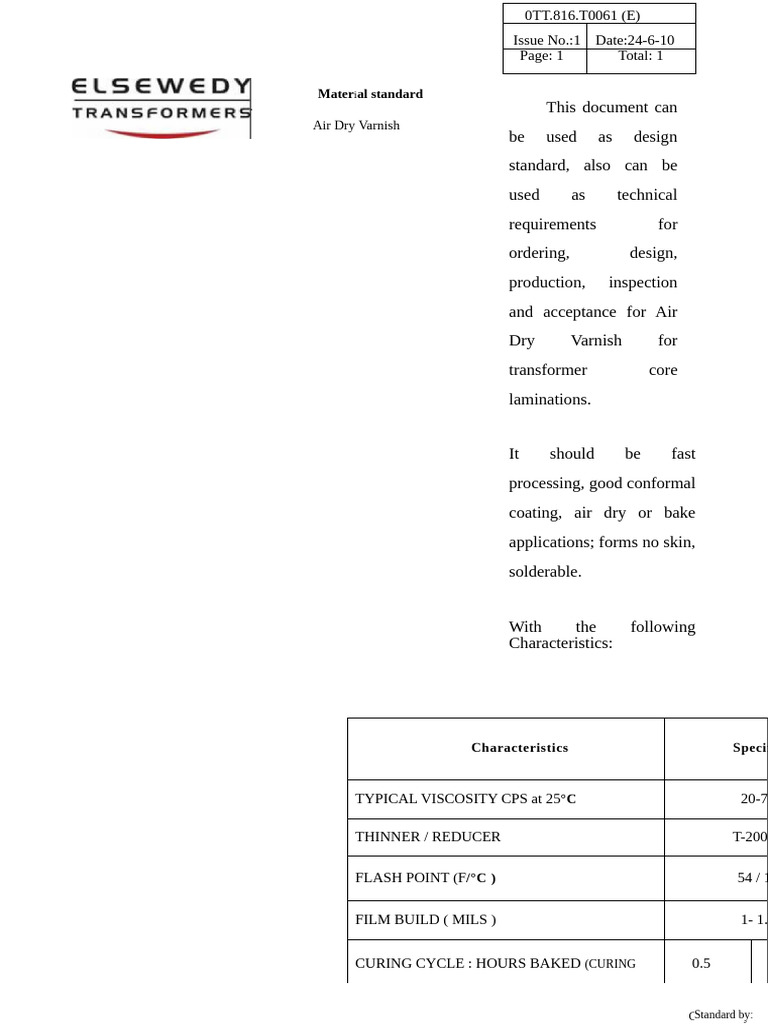 Air Dry Varnish Design Standards | PDF | Varnish | Physical Sciences