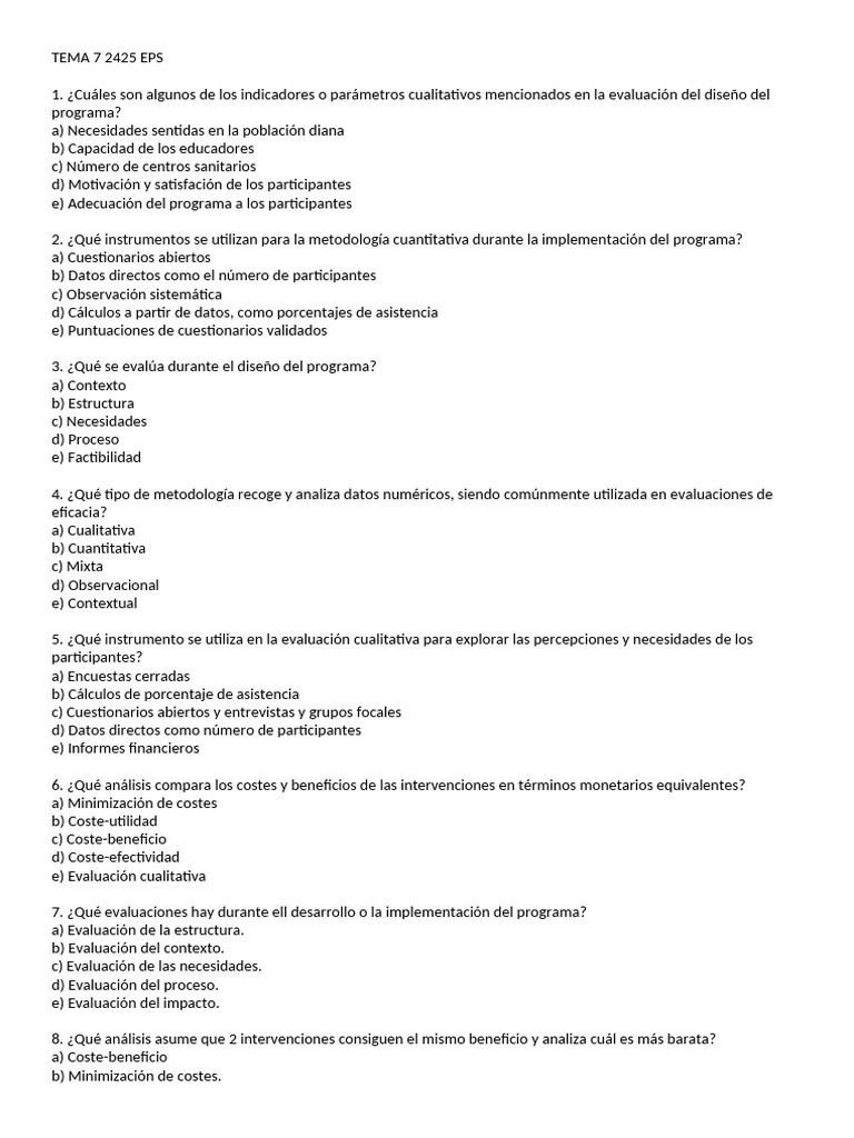 TEMA 7 2425 Examen Educación para Salud Oral | PDF | Evaluación | Cuestionario