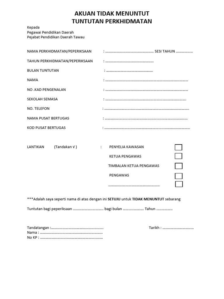 Borang Akuan Tidak Menuntut Klem | PDF