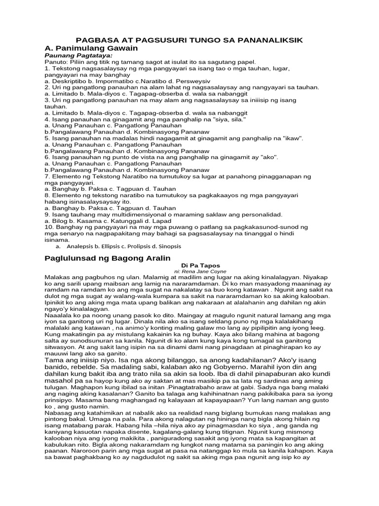 Pagbasa at Pagsusuri Tungo Sa Pananaliksik Activity Sheets | PDF