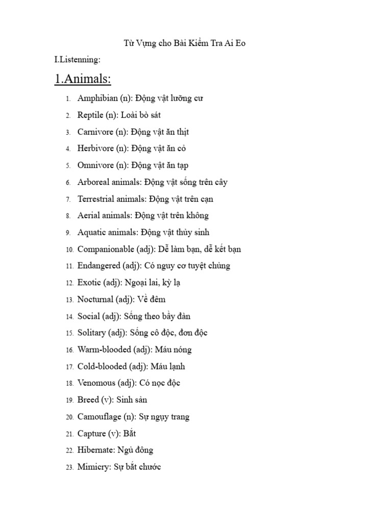 Từ Vựng cho Bài Kiểm Tra Ai Eo | PDF