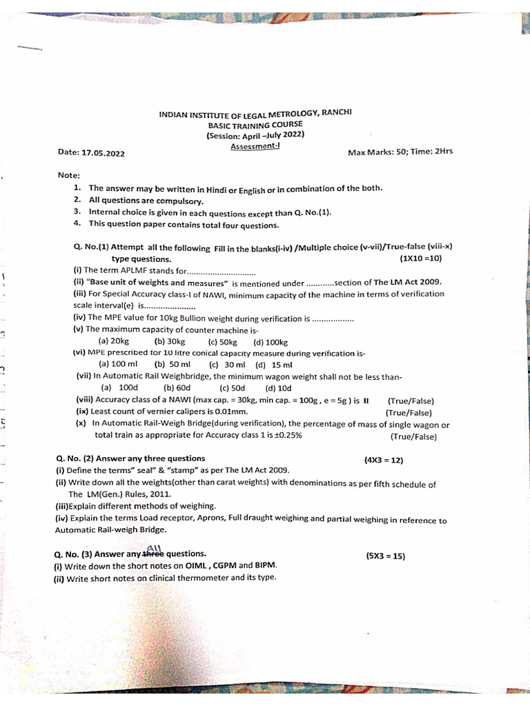 Previous Batch BTC Question Papers | PDF