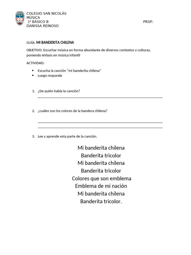 Guía Mi Banderita Chilena | PDF