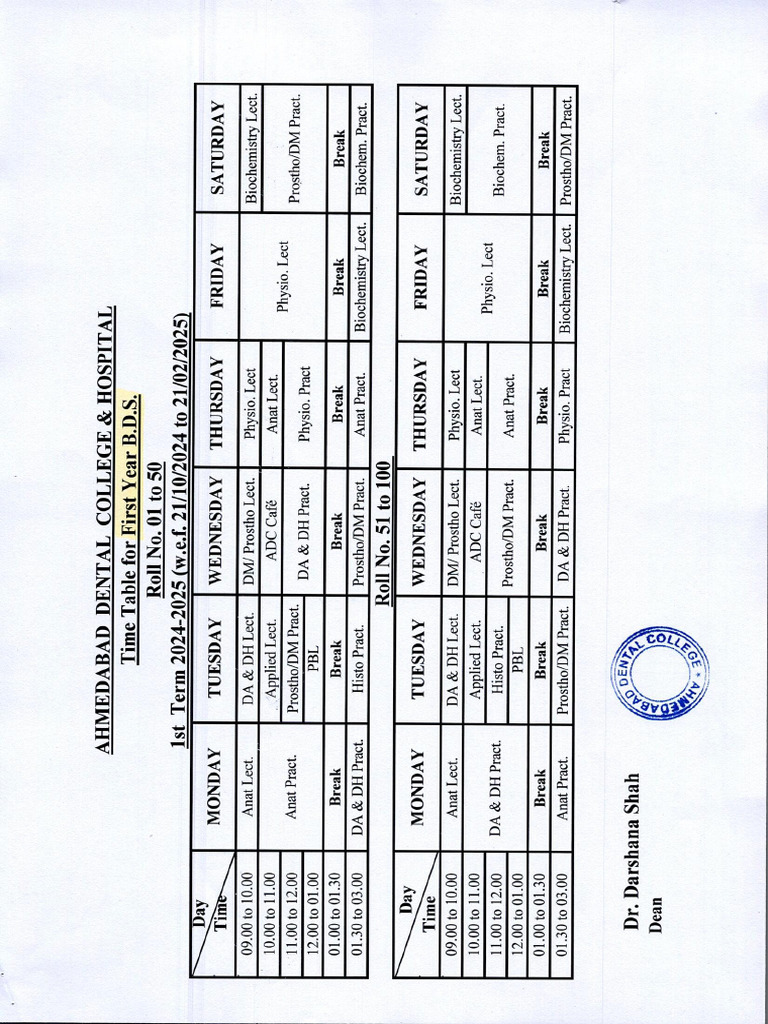 1st BDS Time Tabel 2024-2025 (01-12-2024)_0001 | PDF