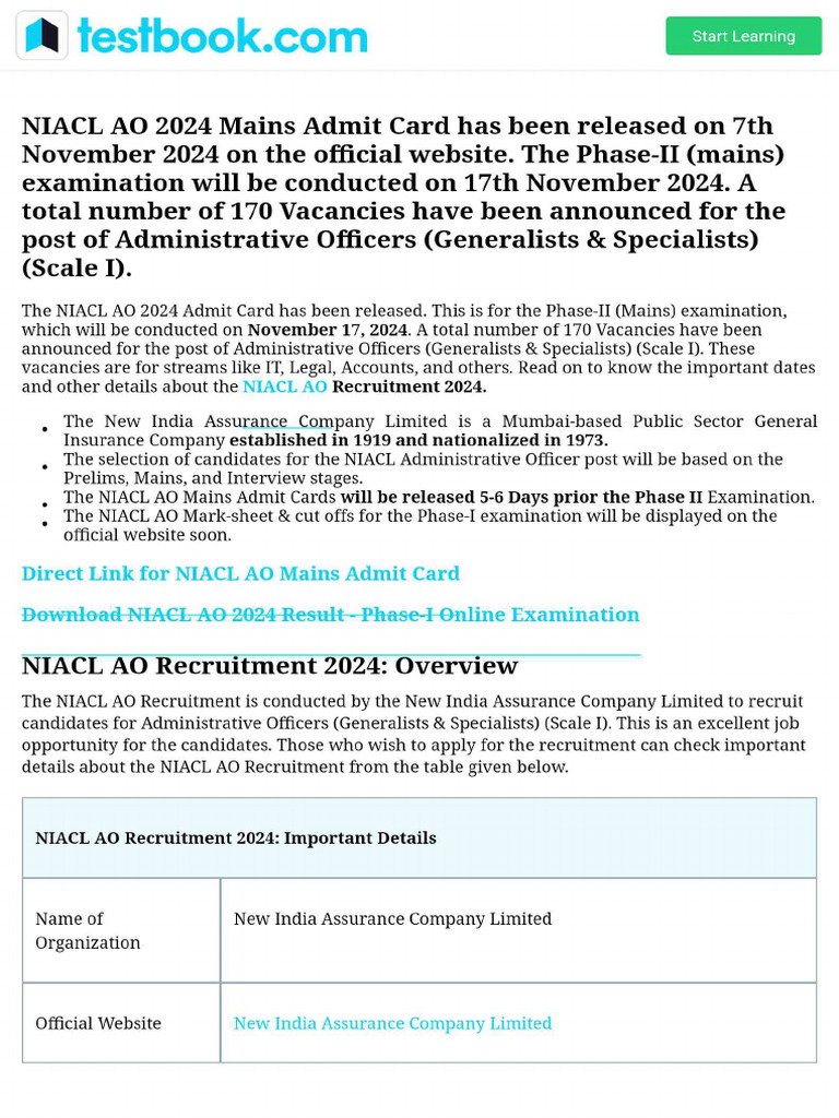NIACL AO Recruitment 2024exam Info | PDF