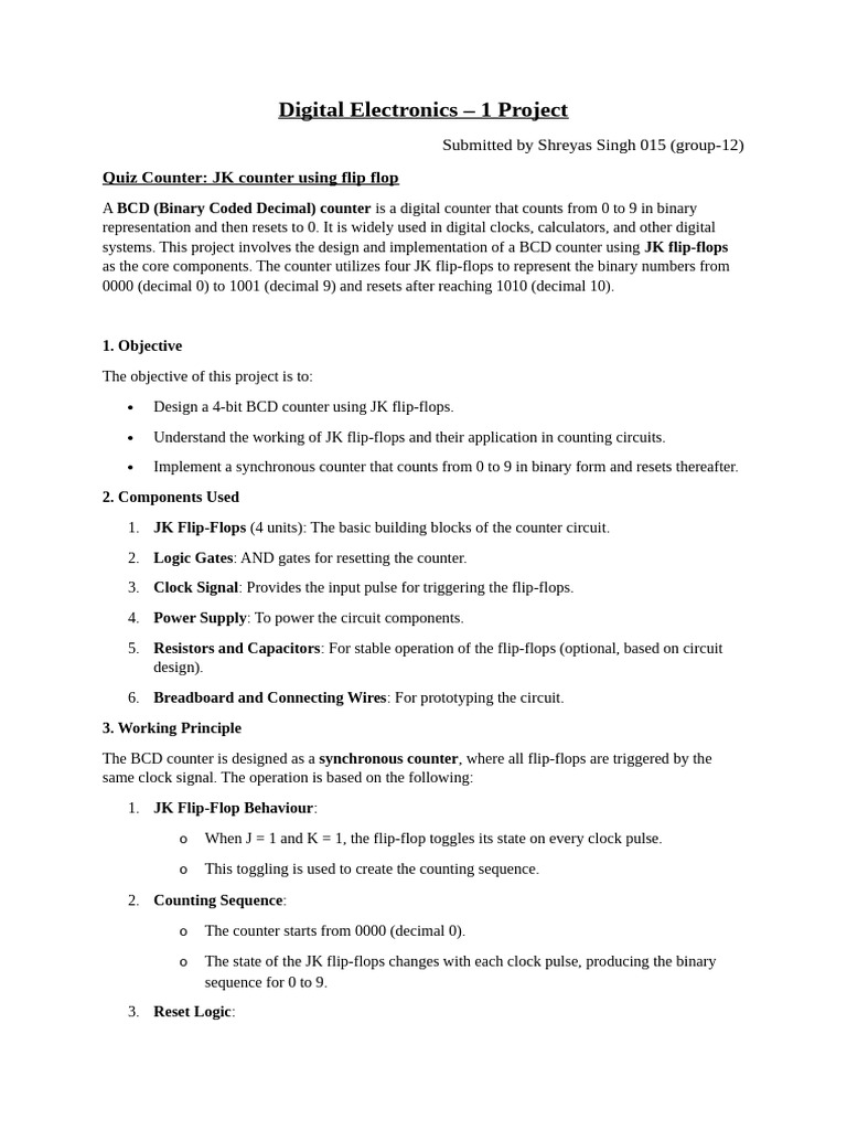 Digital Electronics - Project Report | PDF | Electronic Circuits | Logic Gate