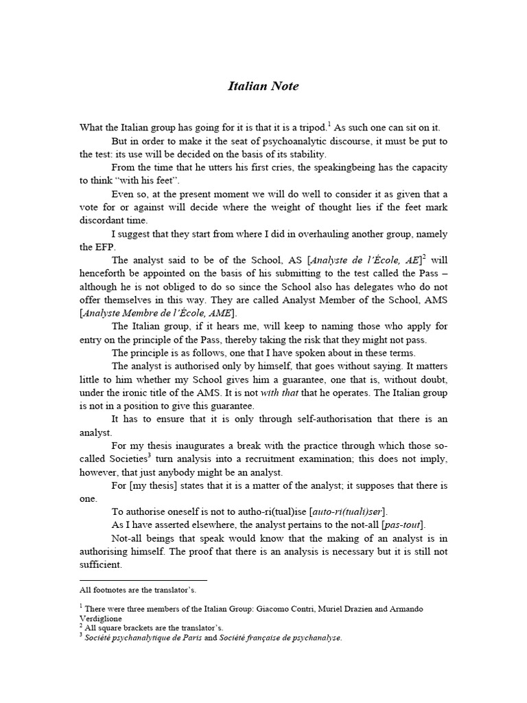 LACAN Note Italienne English 2021 09 | PDF | Knowledge | Truth