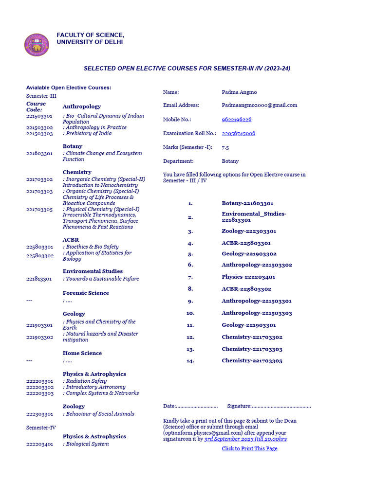 Submitted Open Elective Options | PDF | Chemistry | Physical Sciences