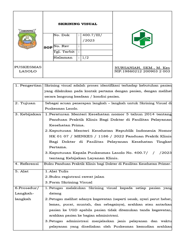Prosedur Skrining Visual di Puskesmas | PDF