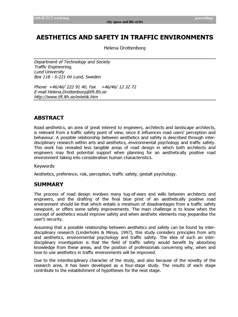 Aesthetics and Safety in Traffic Environments | PDF | Aesthetics | Design