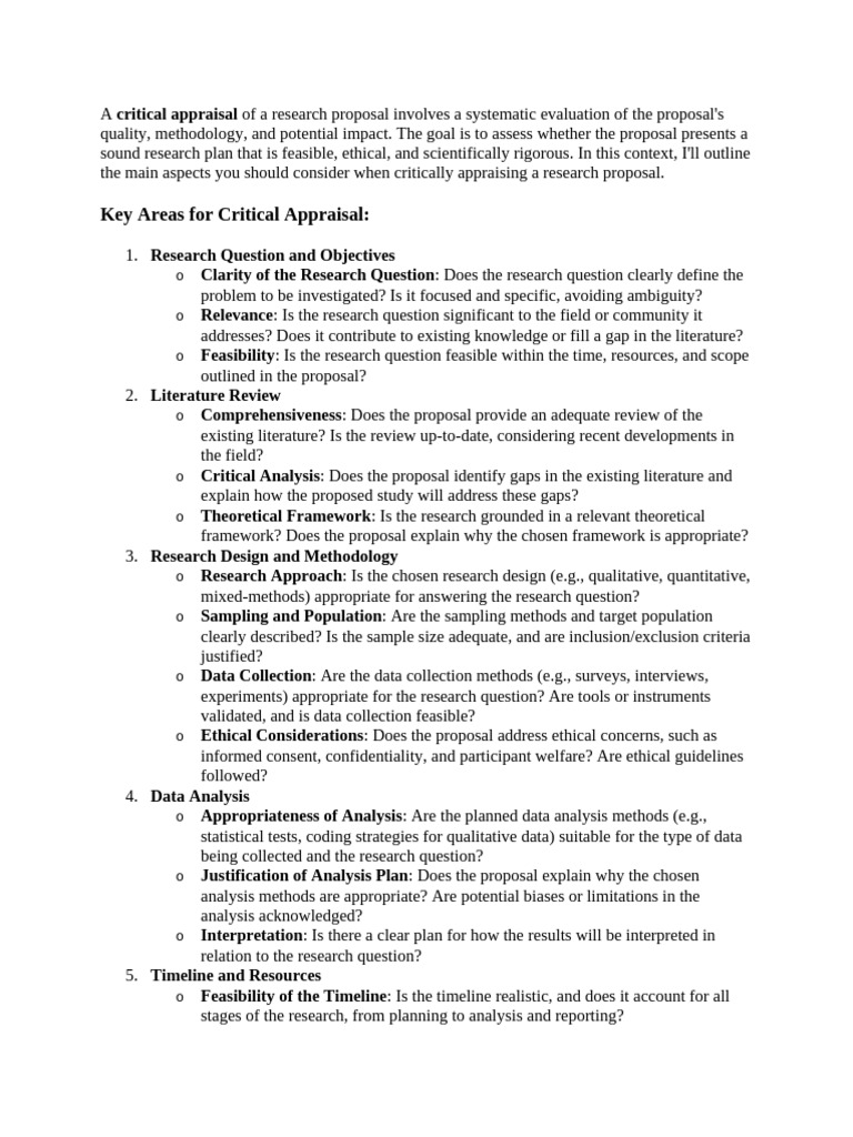 A Critical Appraisal of A Research Proposal | PDF | Methodology | Inquiry