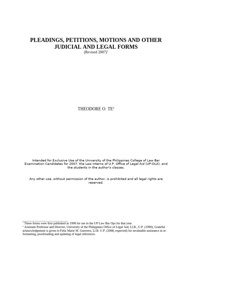 Pleadings, Petitions, Motions, and other Judicial and Legal Forms ...