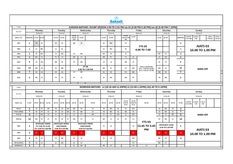 Engineering Time Table _ 15-12 to 22-12 | PDF