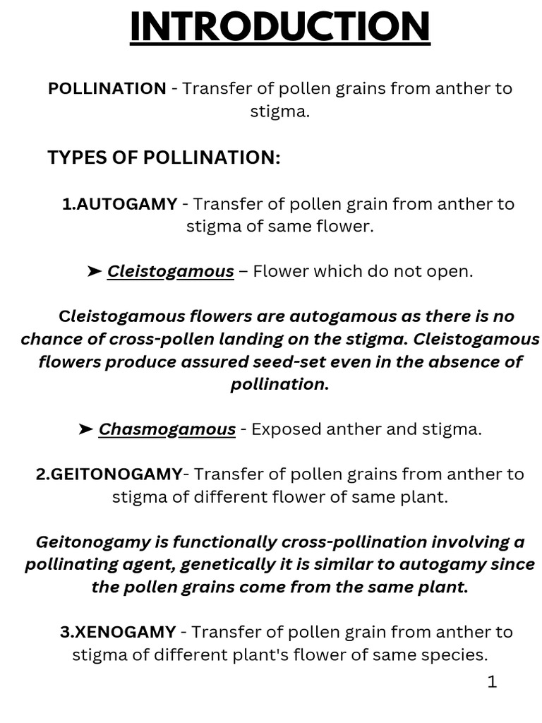 INTRODUCTION POLLINATION - Transfer of Pollen Grains From Anther To ...