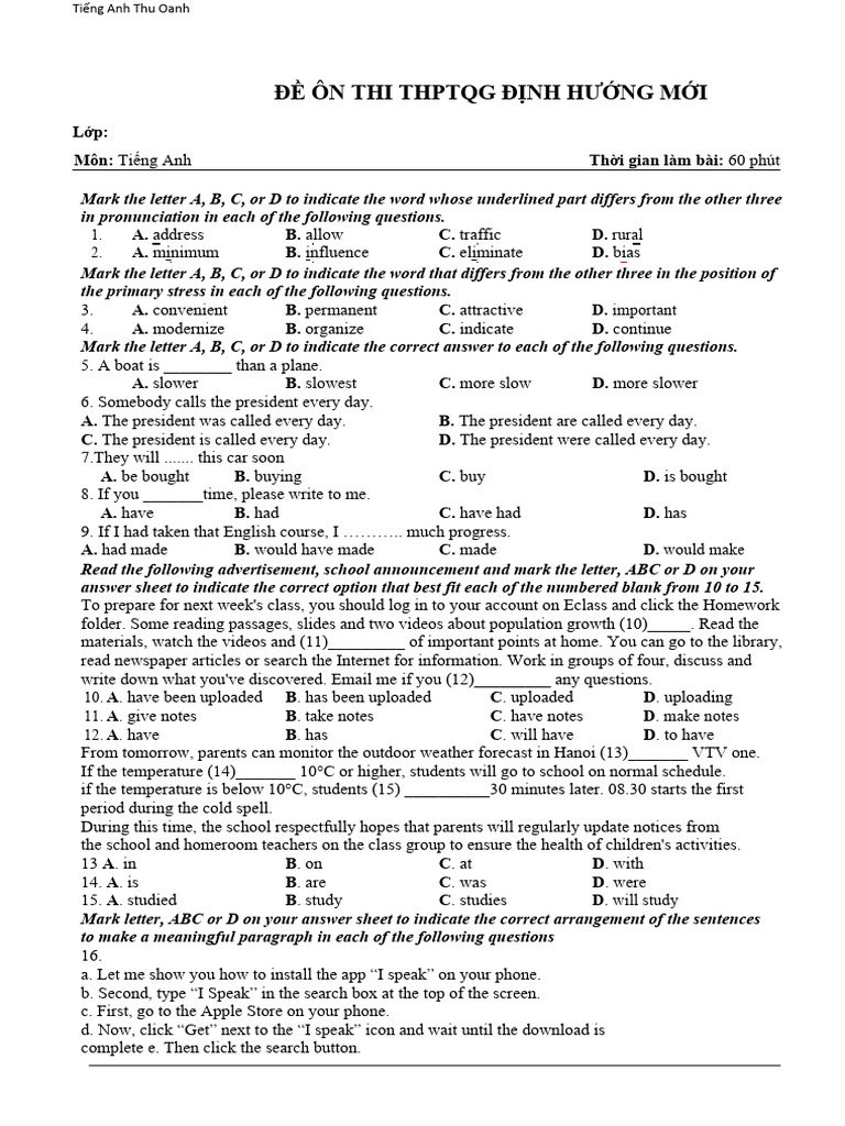 Đề Ôn Thi THPTQG 2025. 29.7. Live Vip | PDF