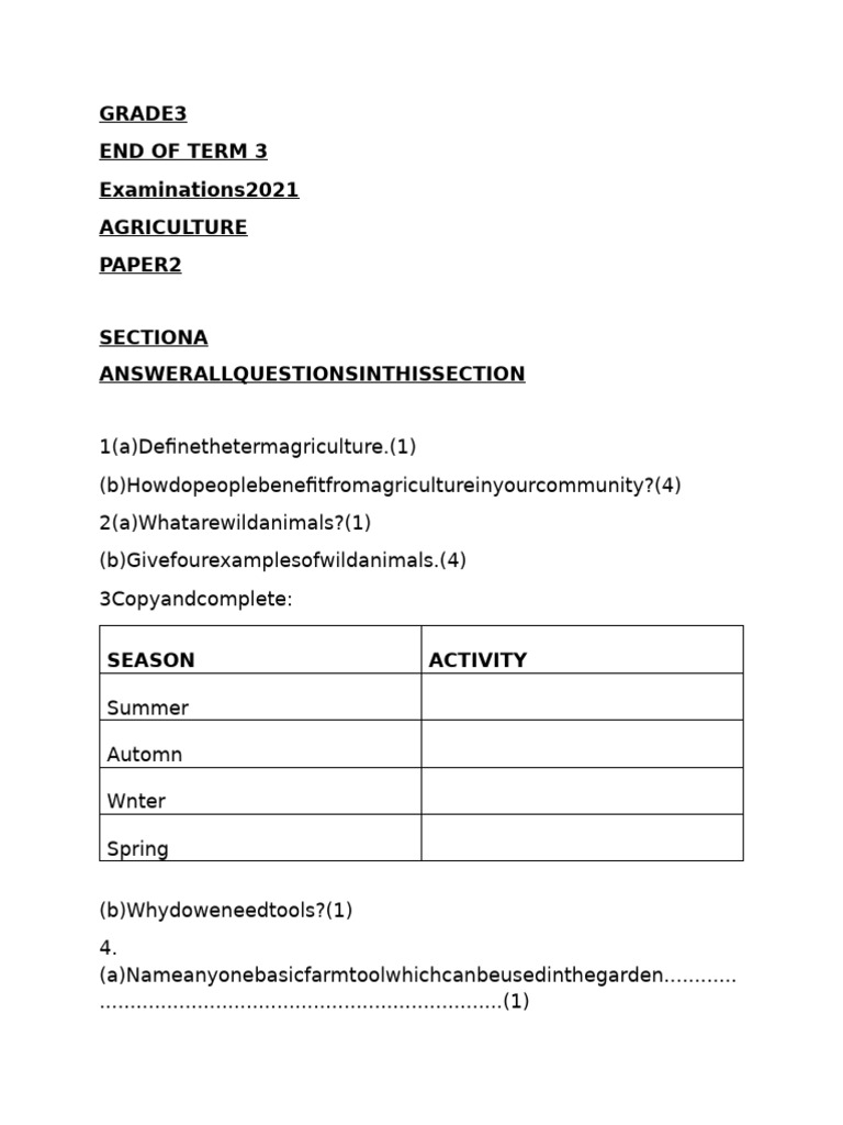 Grade 3 Agriculture | PDF
