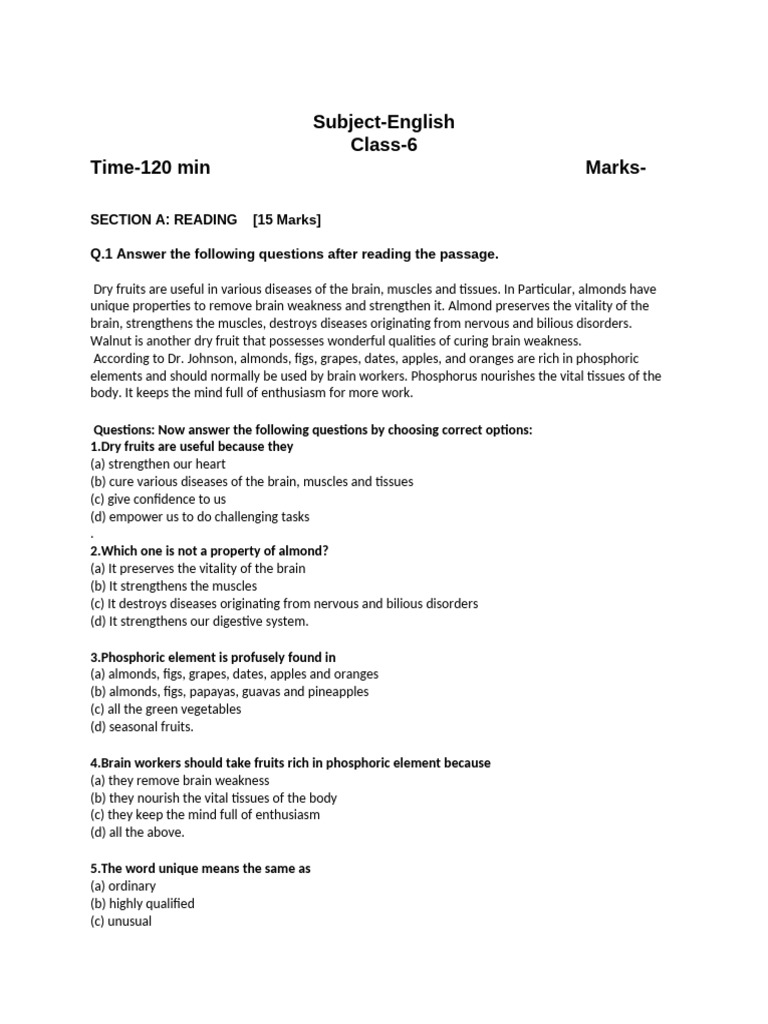 English Class 6 | PDF | Dried Fruit | Fruit