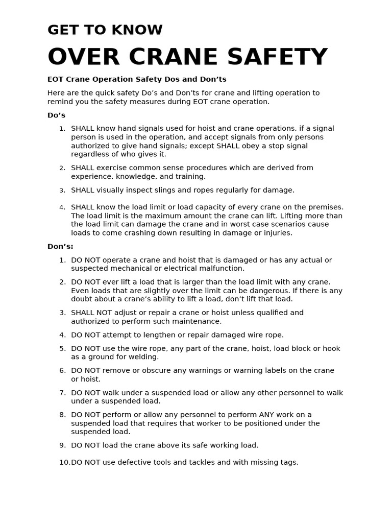 EOT Crane Operation Safety Dos and Don | PDF