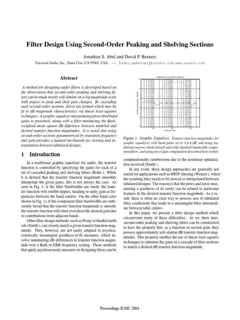Filter Design Using Second Order Peaking and Shelving | PDF | Equalization (Audio) | Filter ...