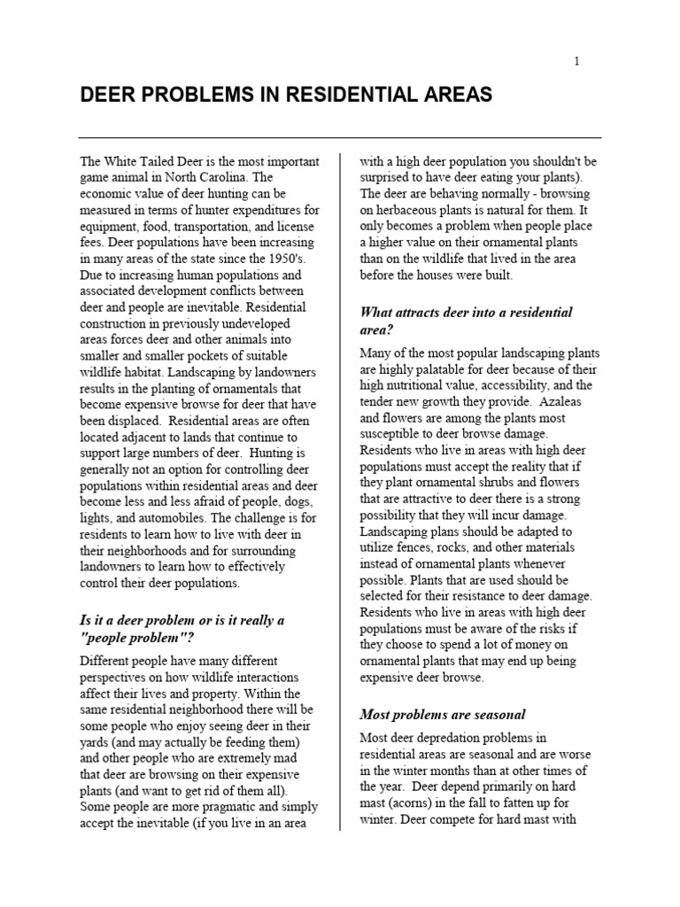 Deer Problemsin Residential Areas | PDF | Hunting | Wire