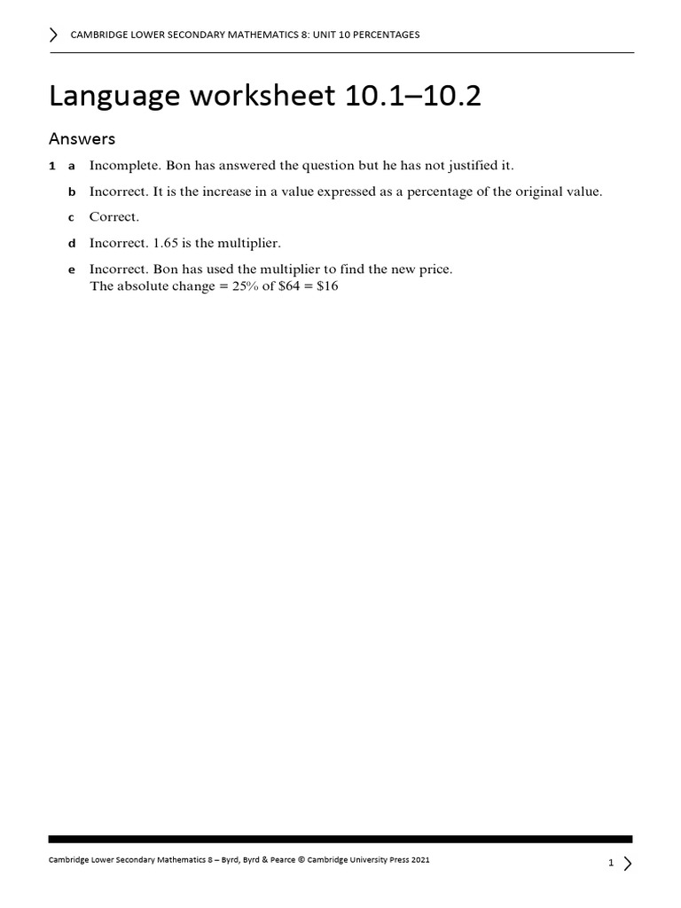 Unit 10 Worksheet 10.1-10.2 Answers | PDF