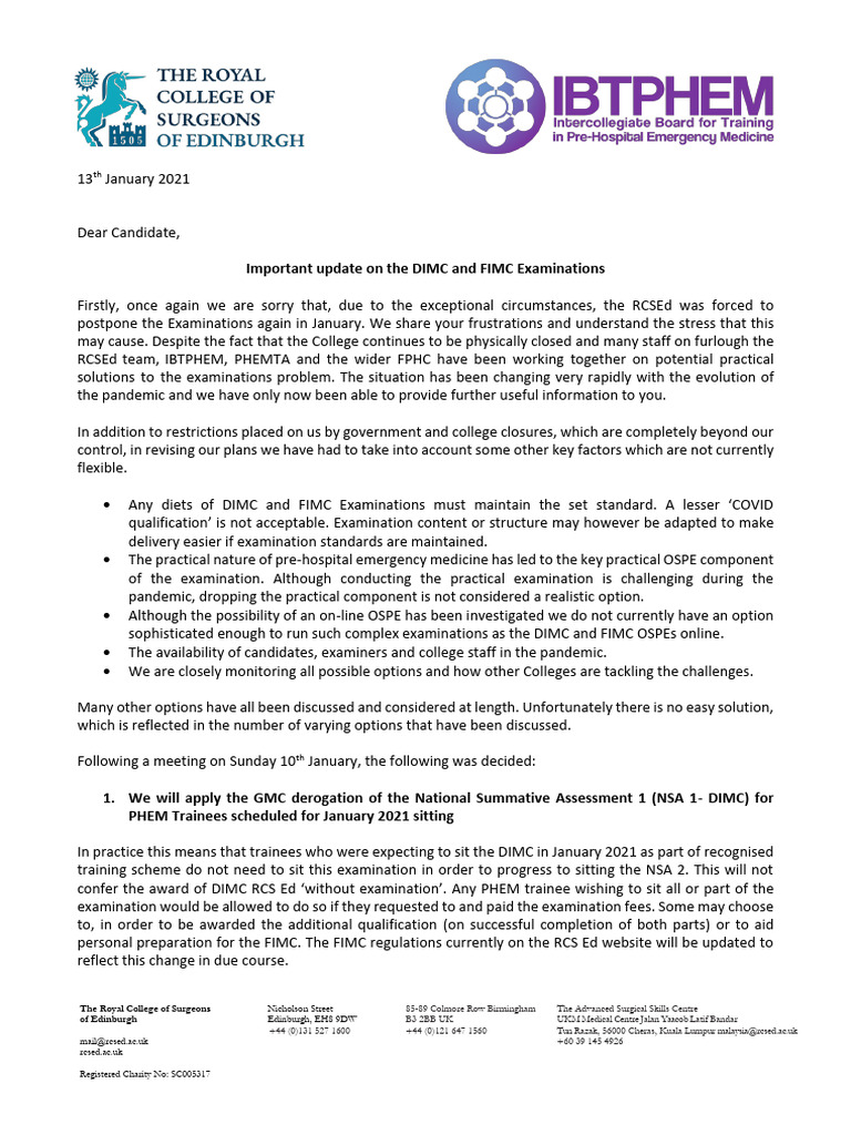 Letter to Imc Examination Candidates 13012021 | PDF | Health Care