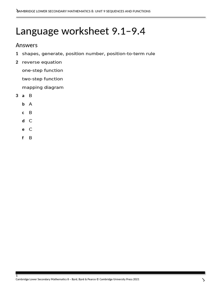 Unit 9 Worksheet 9.1-9.4 Answers | PDF