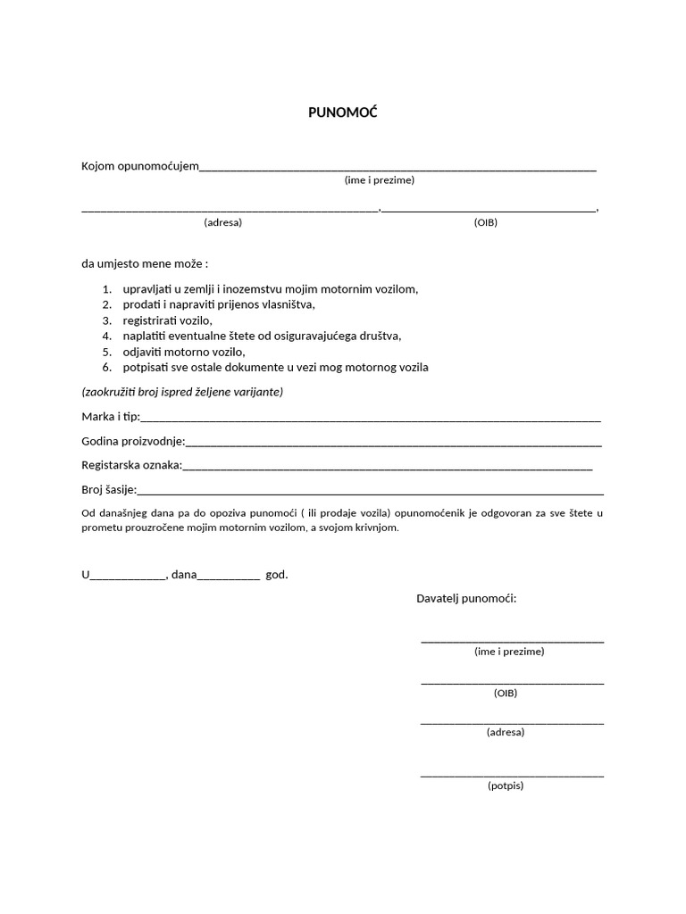 PUNOMOĆ Za Vozilo-Novo | PDF