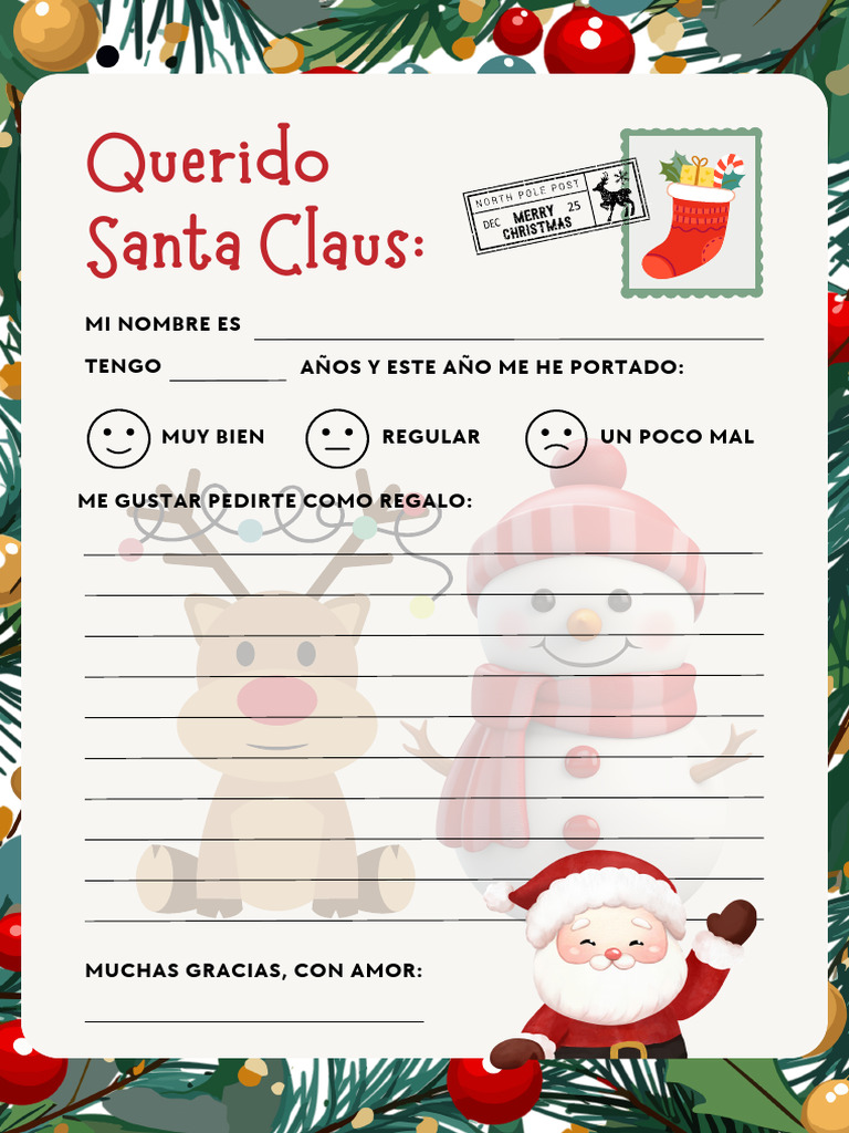 Carta para Santa Claus Rojo y Blanco | PDF