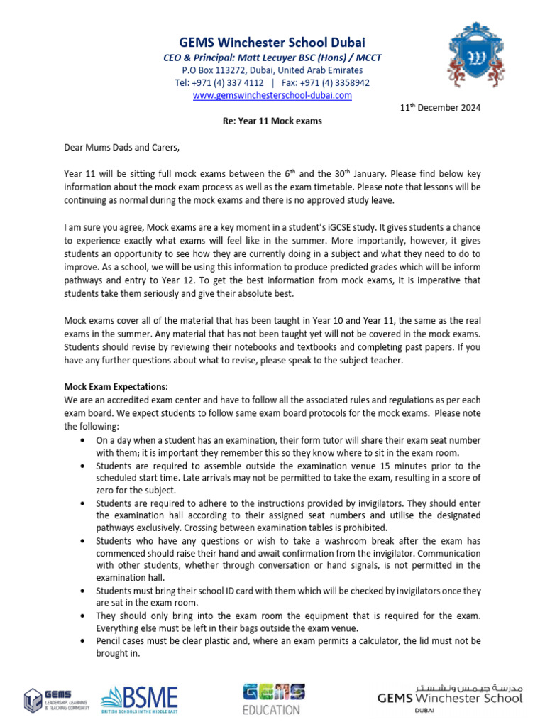 Year 11 Mock Exams 24-25 | PDF