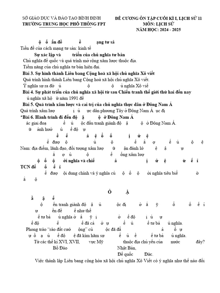 Đề cương CK1 11 LỊCH SỬ (24-25) | PDF