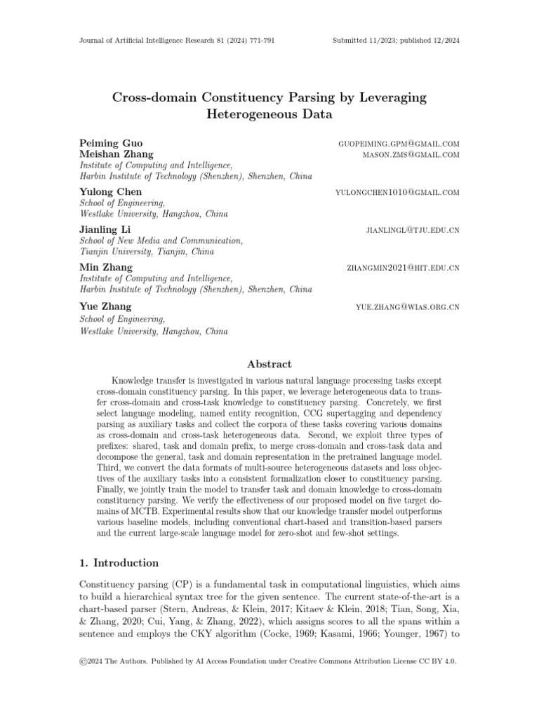 Cross-domain Constituency Parsing by Leveraging Heterogeneous Data | PDF | Parsing | Syntax