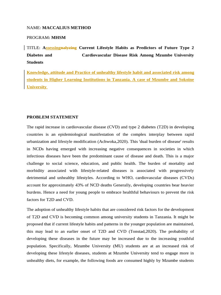 PROBLEM STATEMENT PROPOSAL | PDF | Cardiovascular Diseases | Non ...