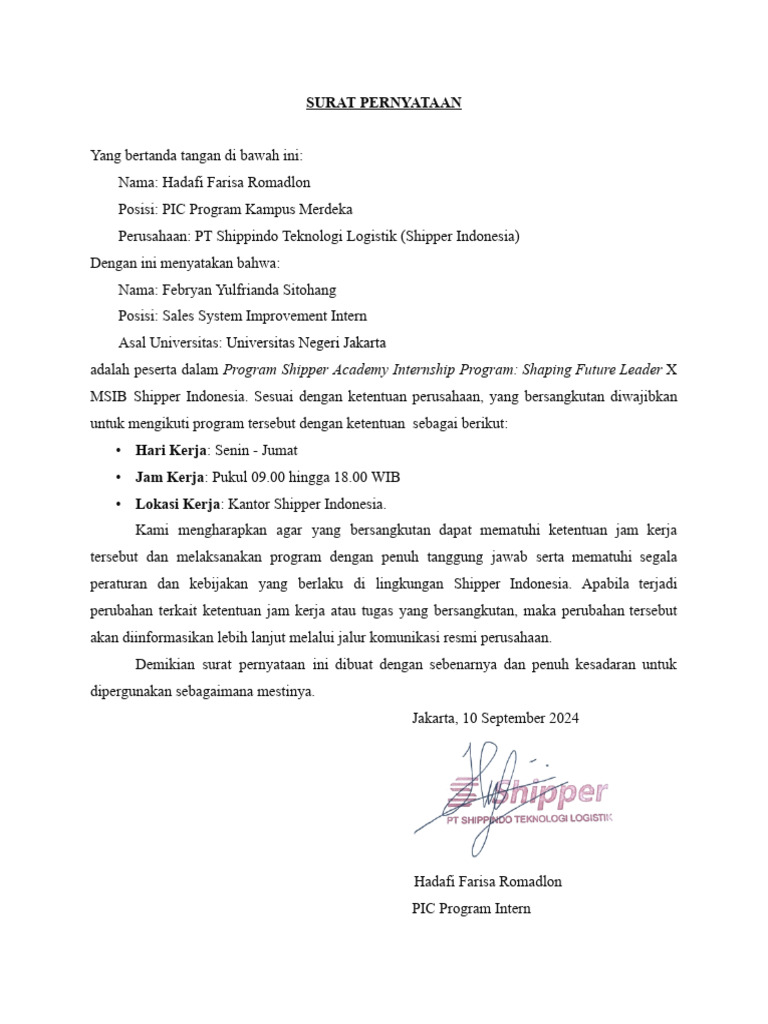 Surat Pernyataan Perusahaan | PDF