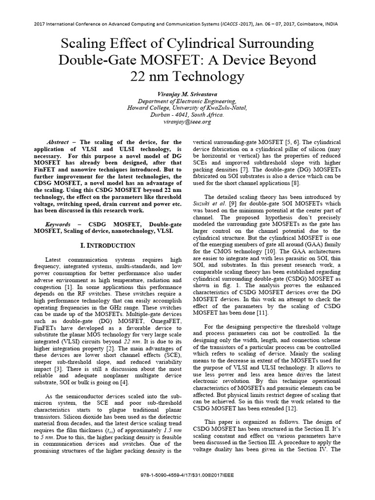 Scaling Effect of Cylindrical | PDF | Mosfet | Field Effect Transistor